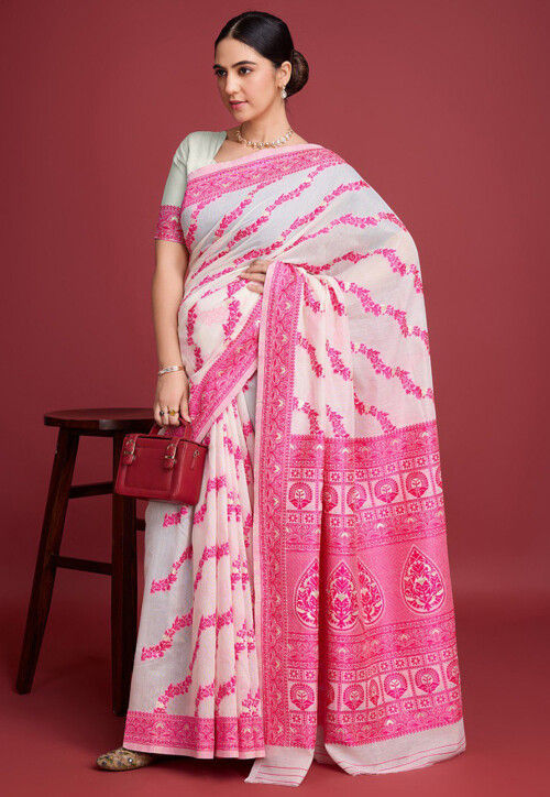 Buy Woven Cotton Silk Saree in Off White Online : STM681 - Utsav Fashion