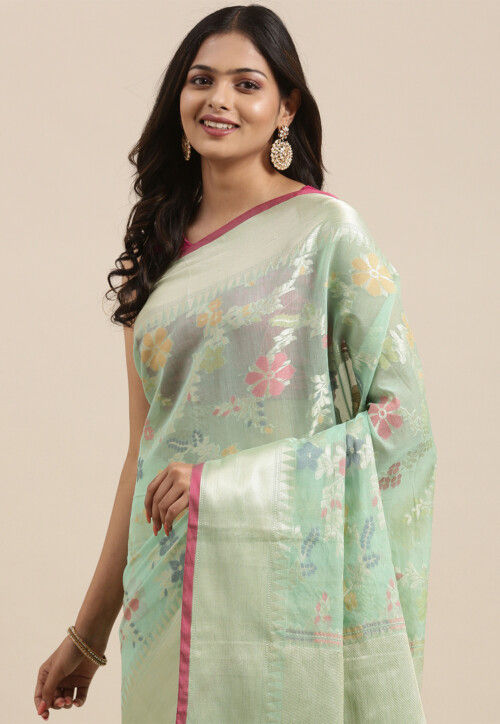 Buy Woven Cotton Silk Saree in Pastel Green Online : SUNA1664 - Utsav ...