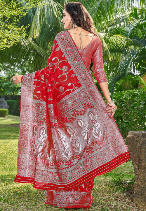 Buy Woven Cotton Silk Saree in Red Online : SPF12967 - Utsav Fashion