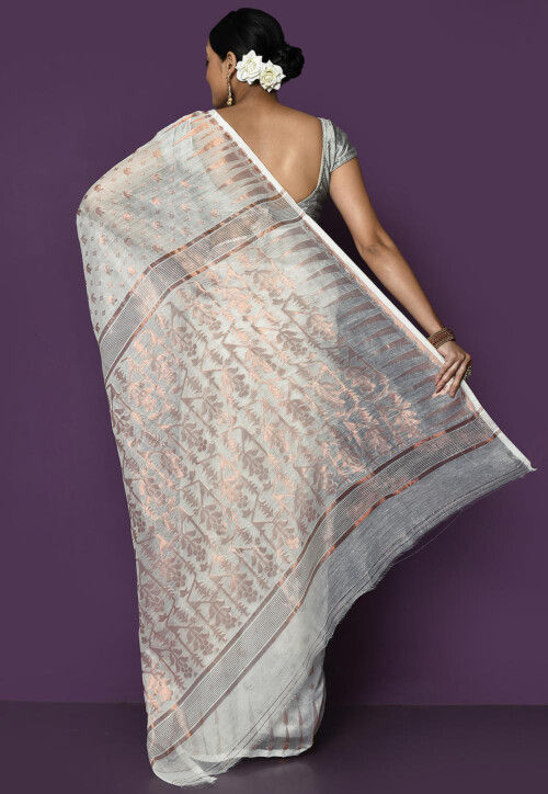 Buy Woven Cotton Silk Saree in White Online : SUUA586 - Utsav Fashion