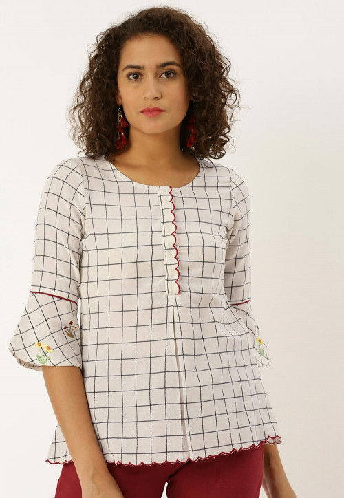 Buy Woven Cotton Slub Top in Off White Online : TJA1932 - Utsav Fashion