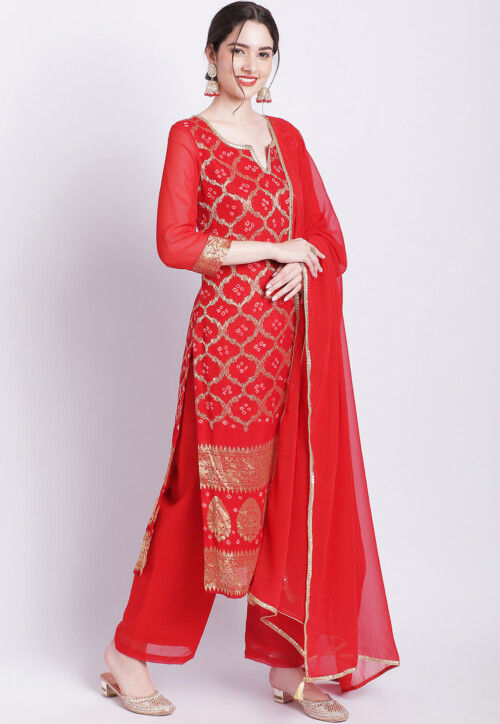 Buy Woven Georgette Pakistani Suit in Red Online : KNV480 - Utsav Fashion