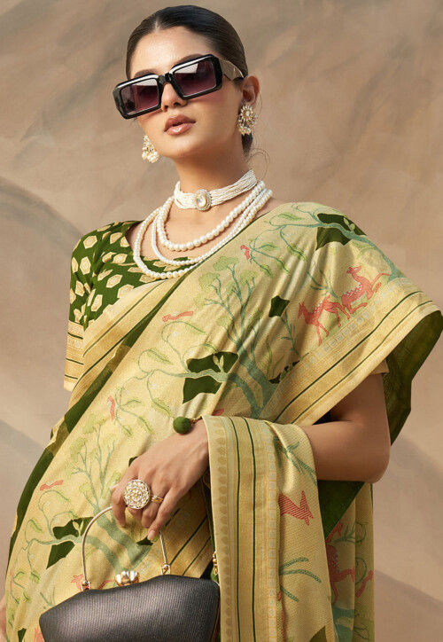 Buy Woven Georgette Brasso Saree in Olive Green Online : SSEA3914 ...
