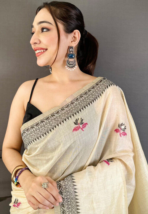 Buy Woven Muga Cotton Saree in Cream Online : SPTA16970 - Utsav Fashion