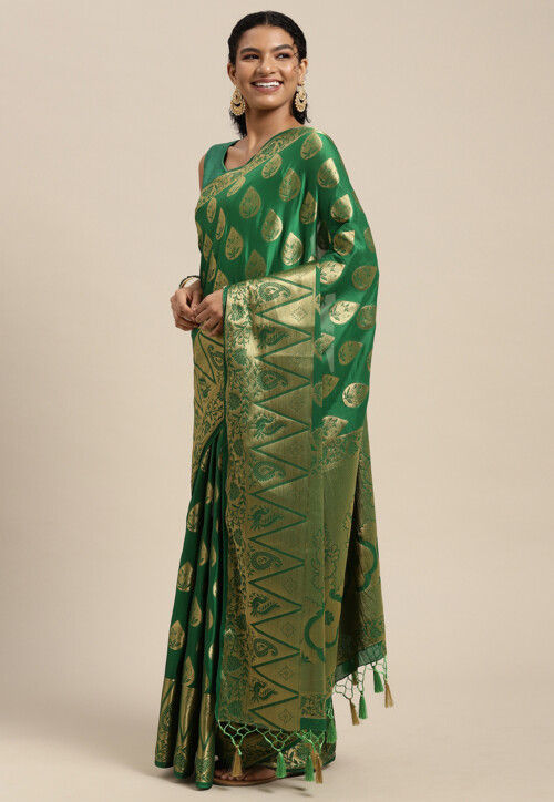 Woven Mysore Silk Saree In Green Snga4595