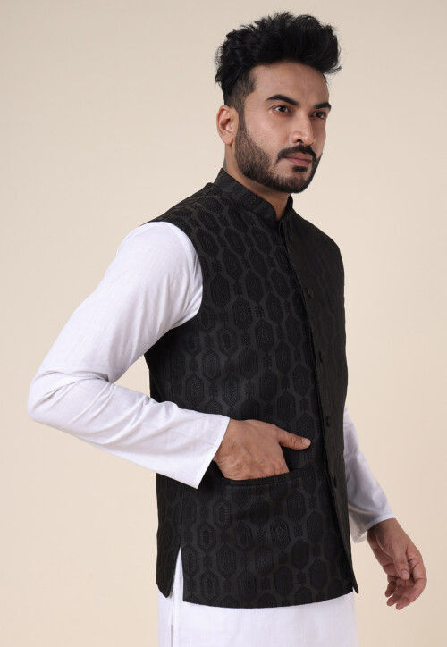 Buy Woven Nehru Jacket in Black Online : MRL63 - Utsav Fashion