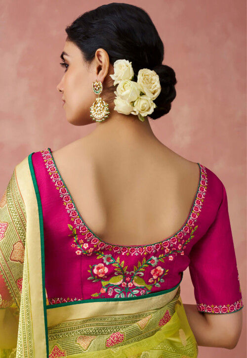 Buy Woven Organza Brasso Saree in Olive Green Online : SKGA2850 - Utsav ...