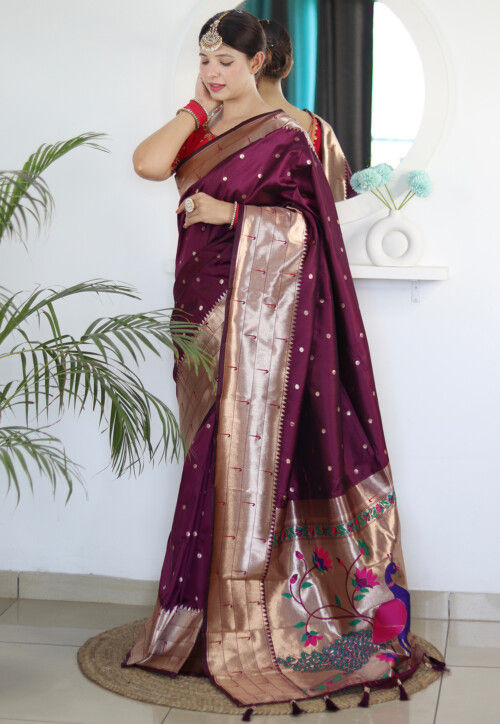 Buy Woven Paithani Silk Saree in Violet Online : SPFA14640 - Utsav Fashion