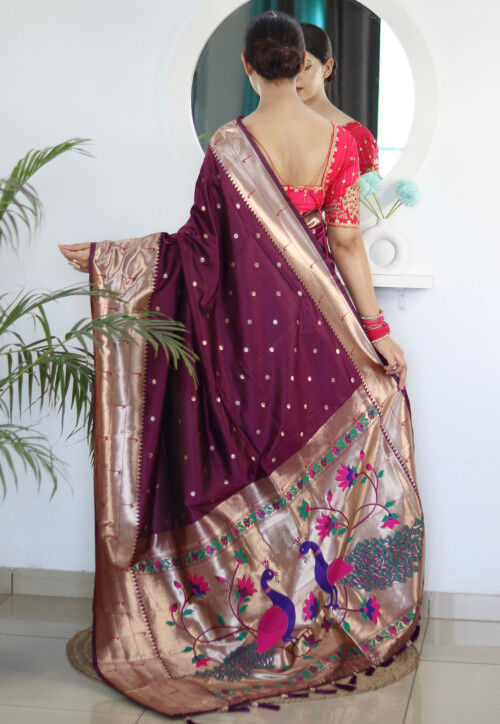 Buy Woven Paithani Silk Saree in Violet Online : SPFA14640 - Utsav Fashion