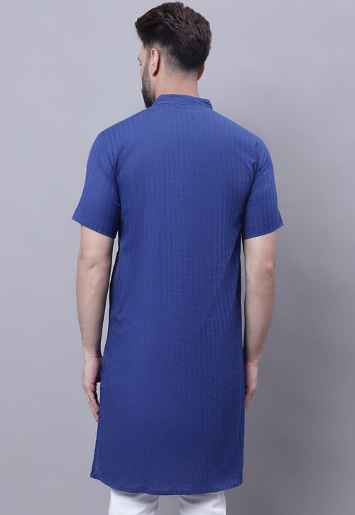 Buy Woven Pure Cotton Jacquard Kurta in Blue Online : MAN67 - Utsav Fashion