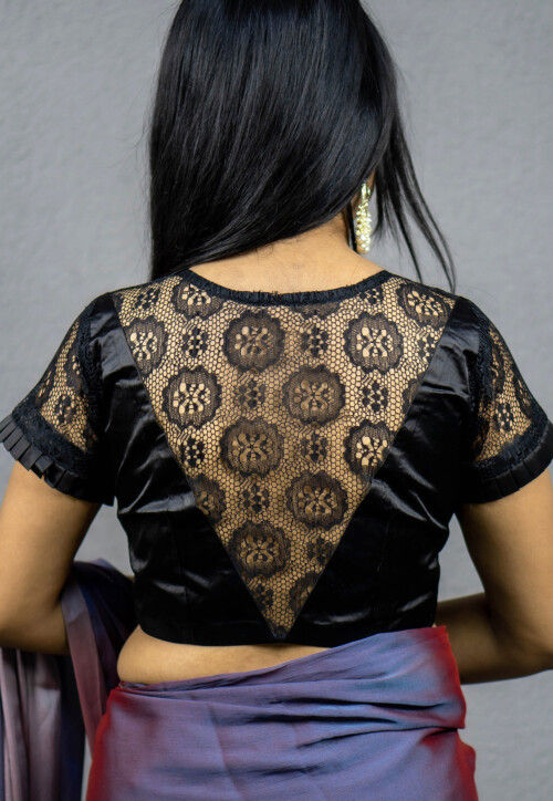 Buy Woven Satin and Chantelle Net Blouse in Black Online : UAC273 ...