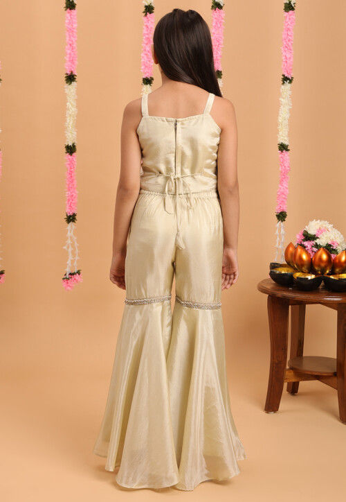 Buy Woven Tissue Crop Top Set in Cream Online : UKU1787 - Utsav Fashion