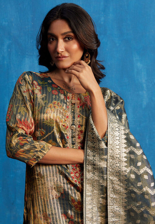 Buy Woven Tissue Jacquard Pakistani suit in Dusty Blue Online : KNG181 ...