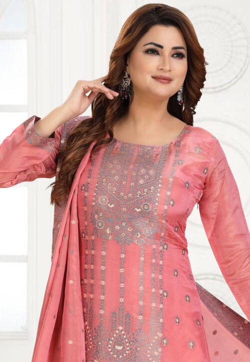 Buy Woven Tissue Pakistani Suit in Peach Online : KBN925 - Utsav Fashion