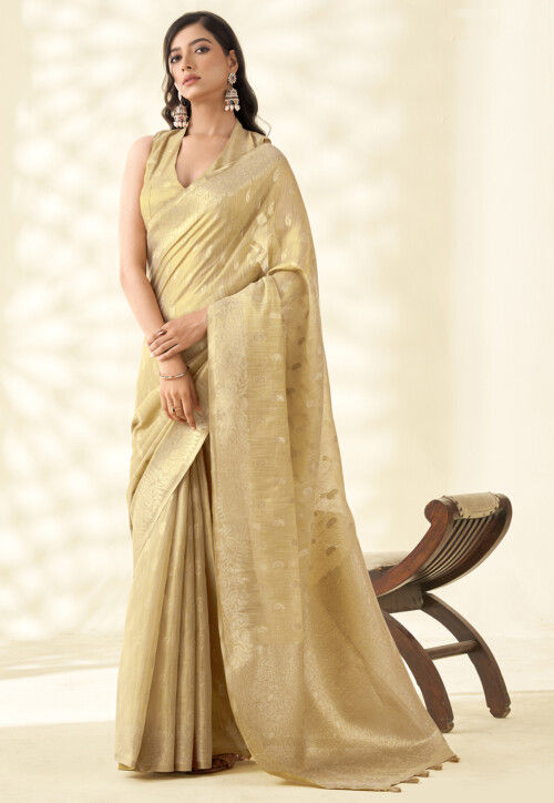 Buy Woven Tissue Silk Saree in Beige Online : SSEA10764 - Utsav Fashion