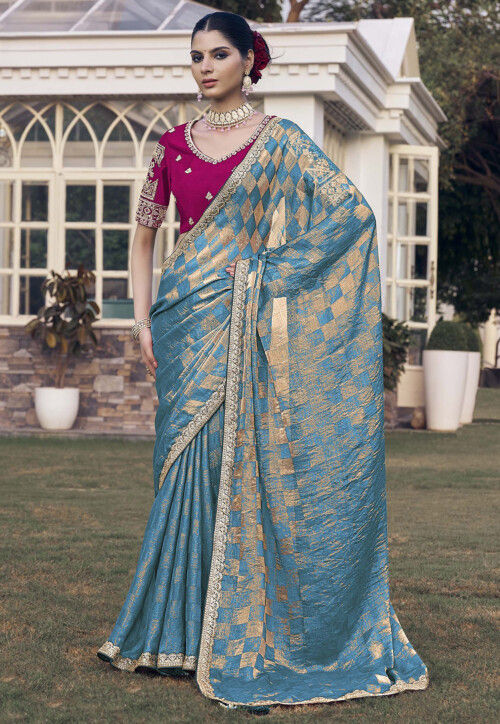 Buy Woven Tissue Silk Saree in Blue Online : SET418 - Utsav Fashion