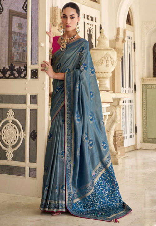 Buy Woven Tissue Silk Saree in Blue Online : SSEA7637 - Utsav Fashion