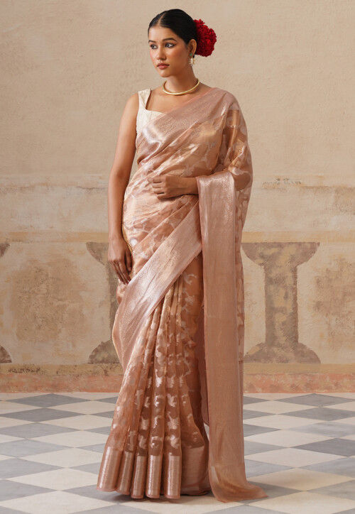 Buy Woven Tissue Silk Saree in Peach Online : SAP411 - Utsav Fashion