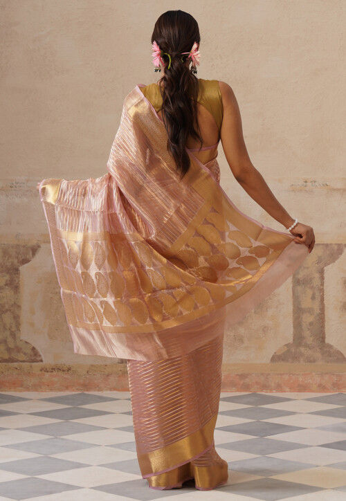 Buy Woven Tissue Silk Saree in Peach Online : SAP414 - Utsav Fashion