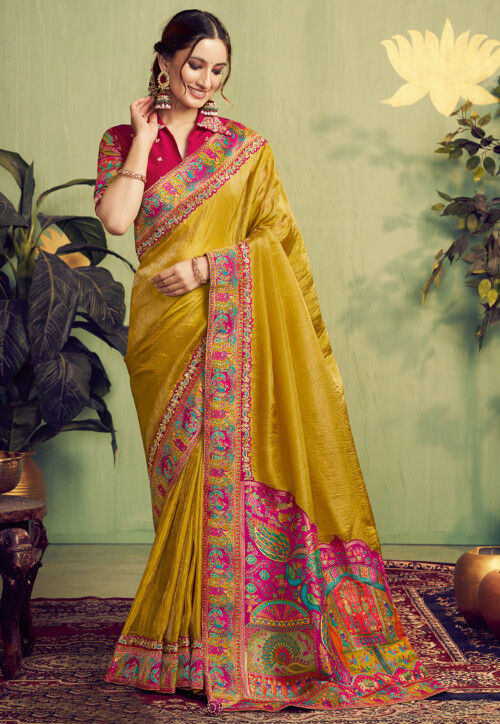 Buy Woven Upada Silk Saree in Yellow Online : SBHA3938 - Utsav Fashion
