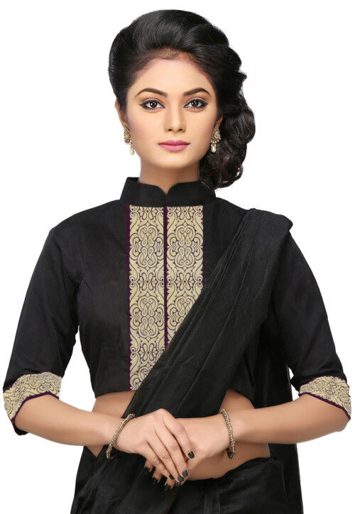 Buy Zari Woven Chanderi Blouse in Black Online : UAM10 - Utsav Fashion