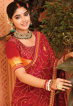 Gujarati Bandhani Sarees with Tie-dye Work | Utsav Fashion