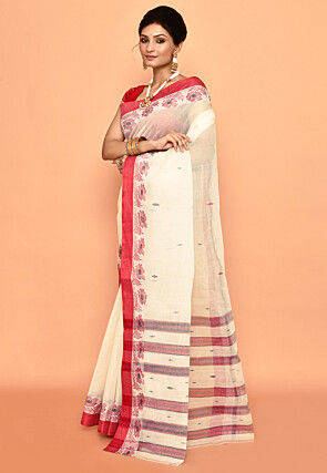 White Cotton Sarees: Buy Latest Designs Online | Utsav Fashion