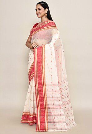 White Cotton Sarees: Buy Latest Designs Online | Utsav Fashion