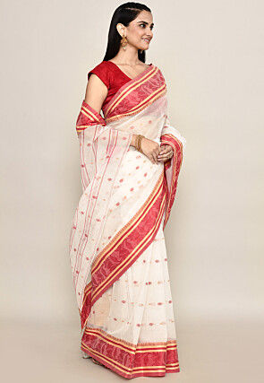 White Cotton Sarees: Buy Latest Designs Online | Utsav Fashion