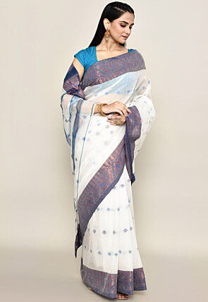 White Cotton Sarees: Buy Latest Designs Online | Utsav Fashion