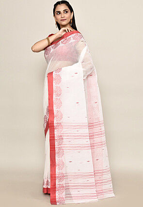 White Cotton Sarees: Buy Latest Designs Online | Utsav Fashion