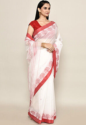 White Cotton Sarees: Buy Latest Designs Online | Utsav Fashion