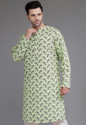 Buy Block Printed Cotton Kurta in Dark Green Online : MXX632 - Utsav ...