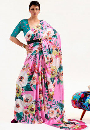 Buy Digital Printed Satin Saree in Lilac Online : SSF15870 - Utsav Fashion