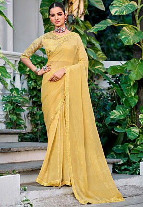 Buy Embroidered Border Chiffon Scalloped Saree in Black Online ...