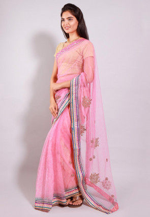 Pink Net Sarees: Buy Latest Designs Online | Utsav Fashion