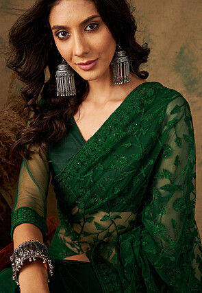 Green Net Sarees: Buy Latest Designs Online | Utsav Fashion