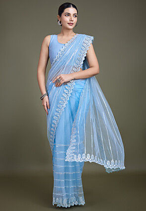 Blue Net Sarees: Buy Latest Designs Online | Utsav Fashion