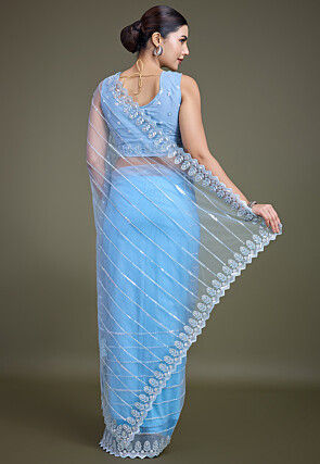 Blue Net Sarees: Buy Latest Designs Online | Utsav Fashion
