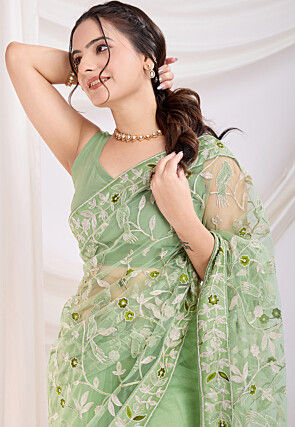 Green Net Sarees: Buy Latest Designs Online | Utsav Fashion