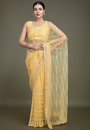 Yellow - Net - Saree: Buy Latest Indian Sarees for Women Online | Utsav ...