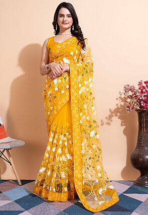 Yellow - Net - Saree: Buy Latest Indian Sarees for Women Online | Utsav ...