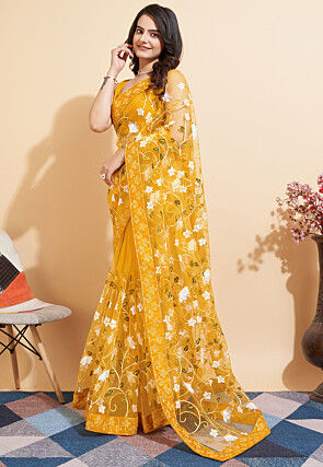 Yellow - Net - Saree: Buy Latest Indian Sarees for Women Online | Utsav ...