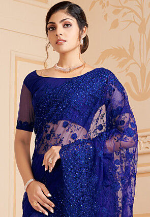 Blue Net Sarees: Buy Latest Designs Online | Utsav Fashion