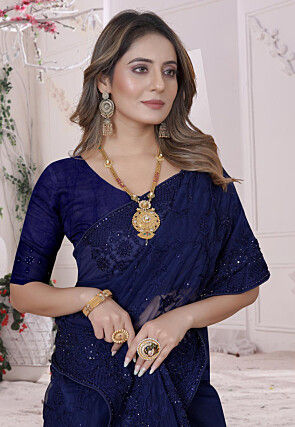 Blue Net Sarees: Buy Latest Designs Online | Utsav Fashion