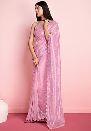Pink Net Sarees: Buy Latest Designs Online | Utsav Fashion