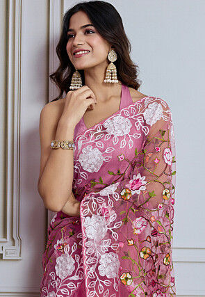 Pink Net Sarees: Buy Latest Designs Online | Utsav Fashion
