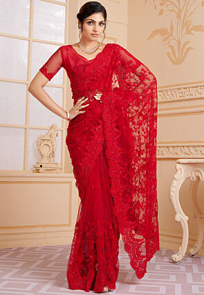 Red Net Sarees: Buy Latest Designs Online | Utsav Fashion