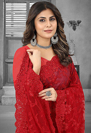 Red Net Sarees: Buy Latest Designs Online | Utsav Fashion
