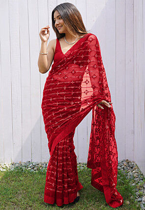 Red Net Sarees: Buy Latest Designs Online | Utsav Fashion